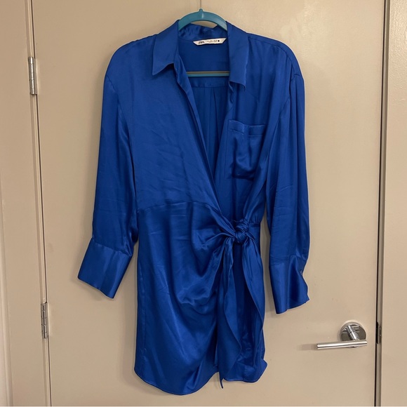Zara | Dresses | Zara Blue Mini Wrap Dress | Poshmark